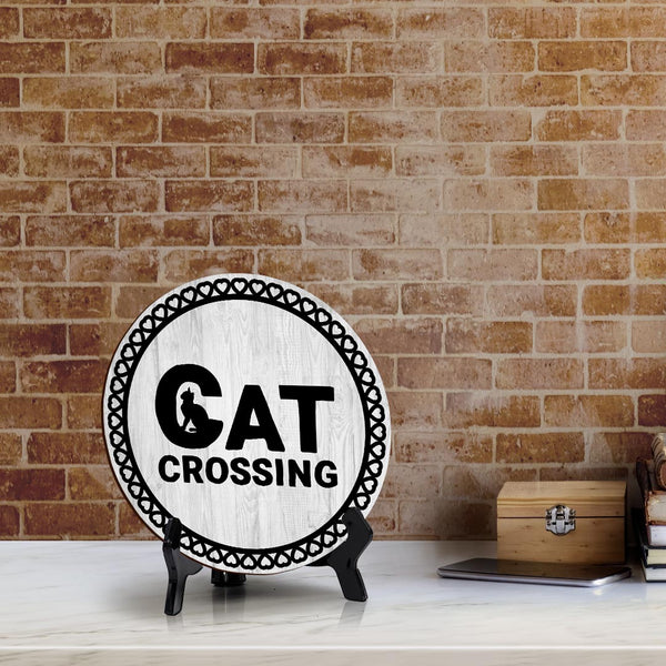 Motto Lita Cat Crossing Circle Wood Color, Table Sign (5"x5") – Gaucho ...